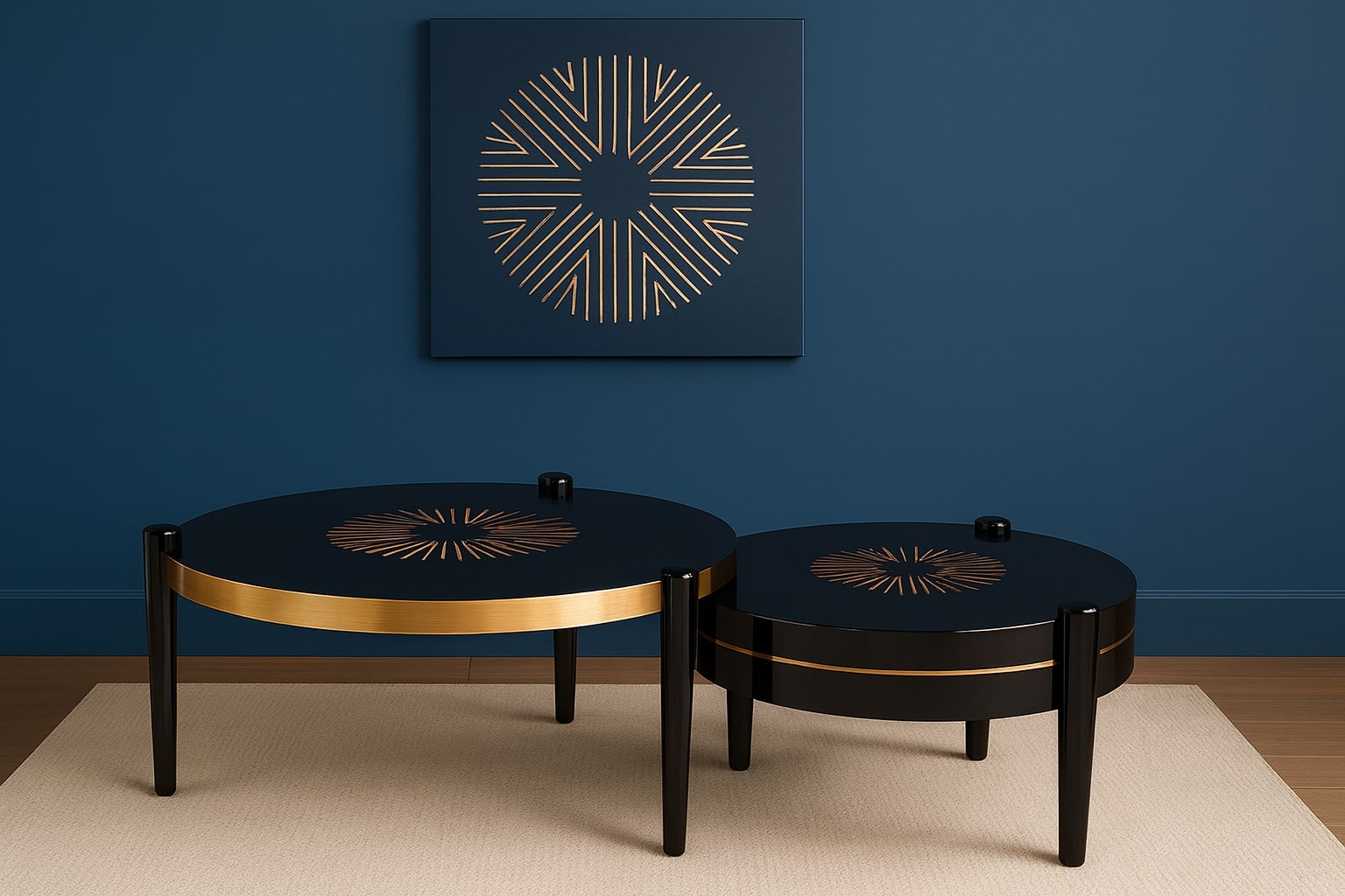 SAMARA BLACK Coffee Table Set with Brass Inlay